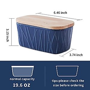 KOOV Porcelain Large Butter Dish with Lid for Countertop, Airtight Butter Container with Oak Lid, Butter Crock, Perfect for 2 Sticks of Butter, Irregular Striped Series (Aegean)