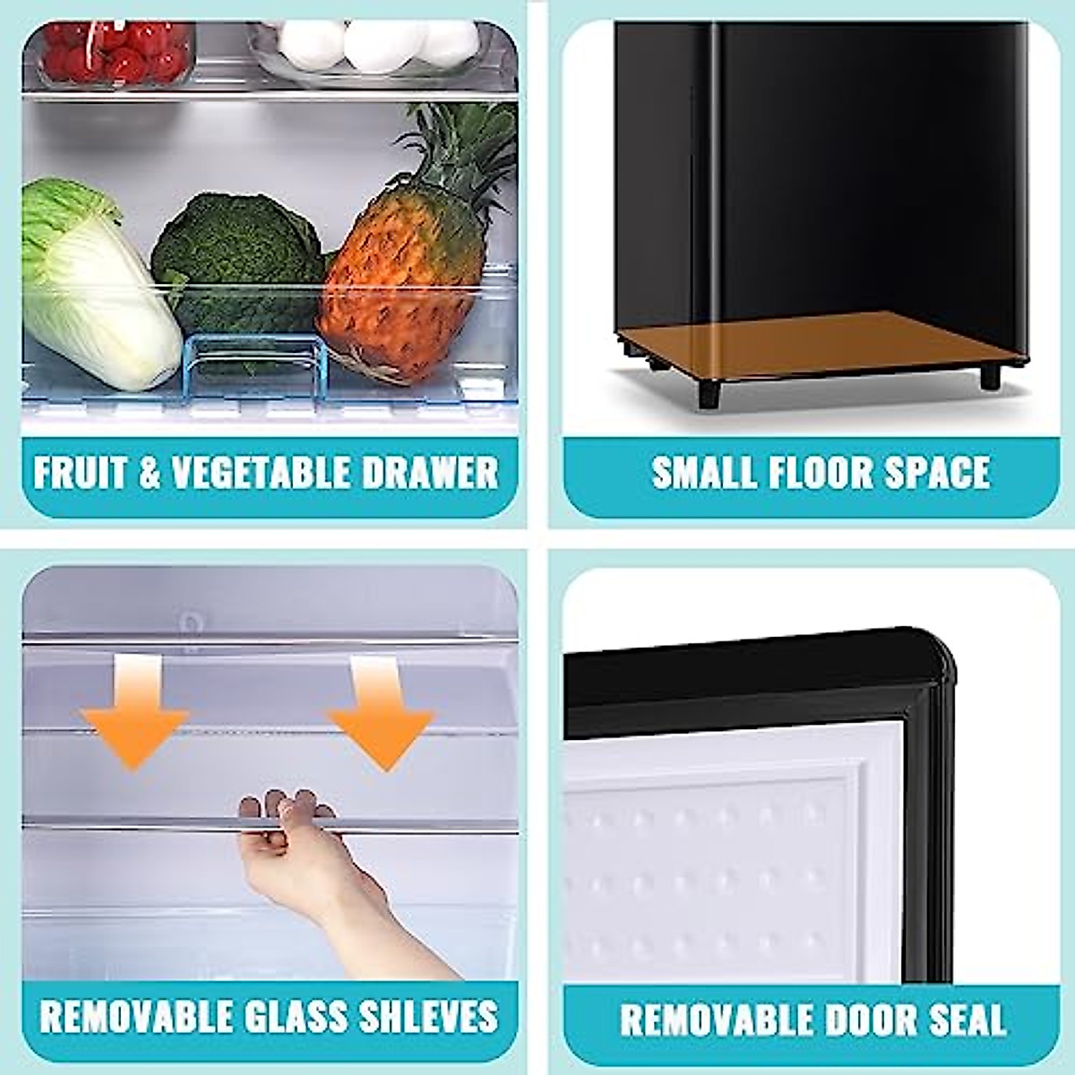 WANAI Compact Mini Refrigerator 3.5 Cu.Ft Small Refrigerator with Freezer, Retro Mini Fridge with Dual Door,7 Adjustable Thermostat, Adjustable Shelves For Dorm, Office Bedroom,Black