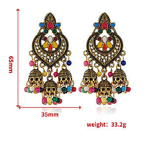 Kofun Earrings, Retro Indian Bollywood Kundan Jhumka Jhumki Drop Earrings Gypsy Fashion Jewelry