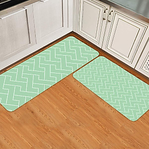 HELLOWINK Kitchen Mat Set of 2 Anti-Fatigue Kitchen Rug, Mint Green Non-Slip Kitchen Mats and Rugs, Kitchen Doormat Runner Rug for Floor Home Office Sink Laundry, Geometric