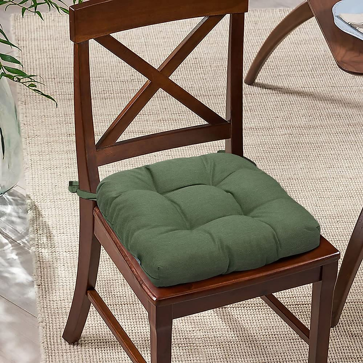 Magpie Fabrics 19"x19" Tufted Seat Cushion 2 Pack, U-Shaped Patio Cushions with Ties, Outdoor/Indoor Chair Pads Waterproof for Dining Garden Balcony Office - Green