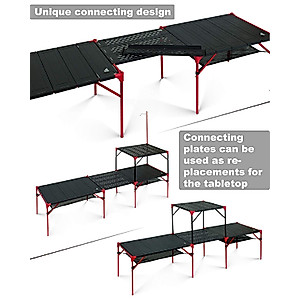 iClimb 2 Extendable Folding Table and 1 Pack Connecting Plates and 2 Lantern Hanger Bundle, Ultralight Compact for Many People Camping Backpacking Beach Concert BBQ Party