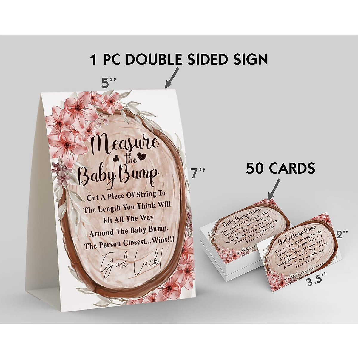 Baby Shower Games - Measure Mommy's Belly Game, How Big is Mommy's Belly, Mommys Belly Size Game, Includes a 5x7 Standing Sign and 50 2x3.5 Advice Cards(niu-k09)