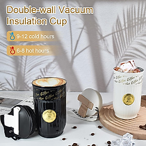 14oz Insulated Travel Tumblers with Lid and Straw, 2 Pack Travel Coffee Mug Stainless Steel Vacuum Thermos Cup, Leak Proof Reusable Cute Coffee Tumbler for Iced and Hot Drinks