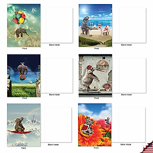 The Best Card Company - 20 Assorted Blank Notecards Box Set 4 x 5.12 Inch with Envelopes (20 Designs, 1 Each) - Elefantasy Adventures AM10307OCB-B1x20