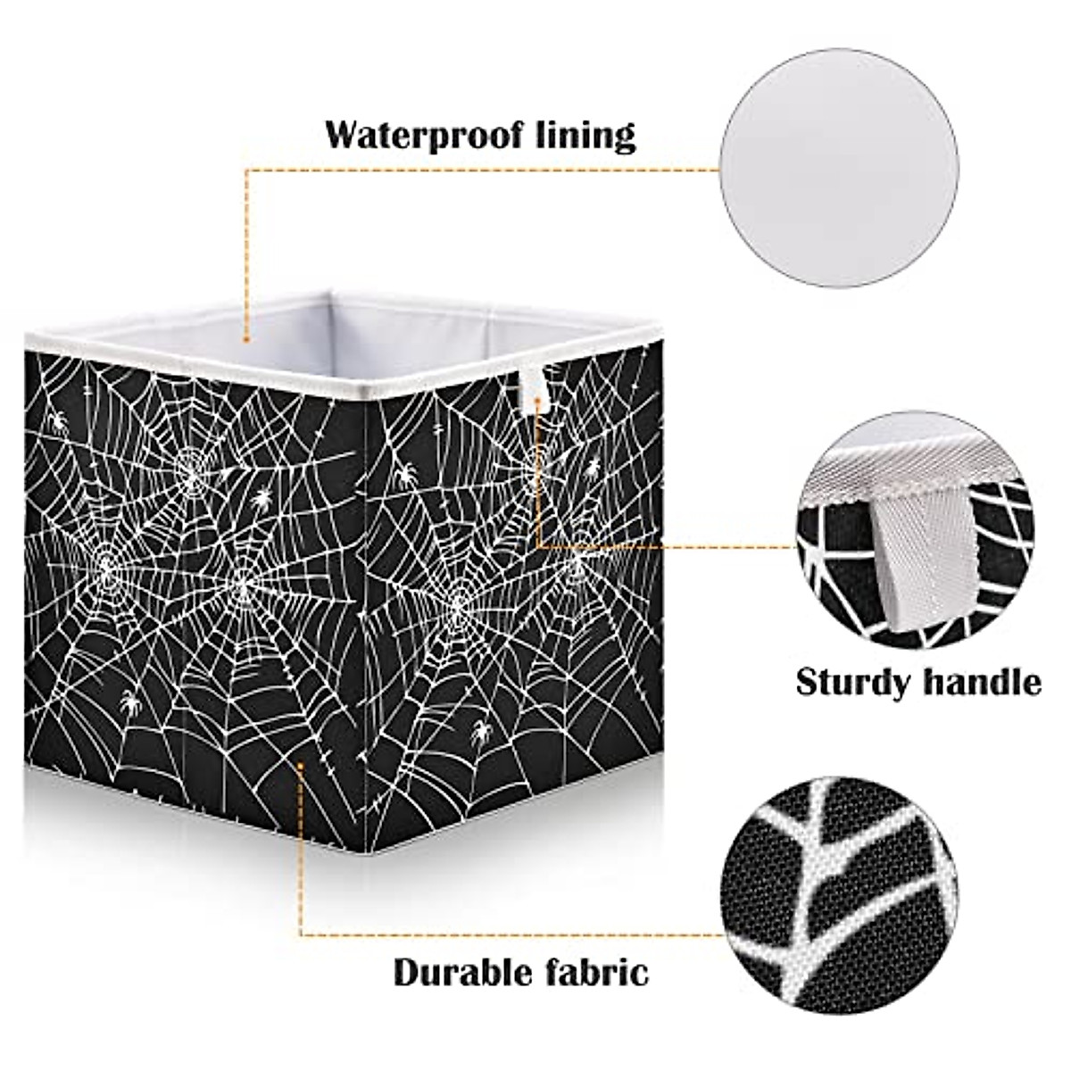 DOMIKING Halloween Web Storage Bins for Closet Shelves Bedroom Foldable Fabric Storage Basket with Sturdy Handle Closet Baskets Cubes 11 Inch