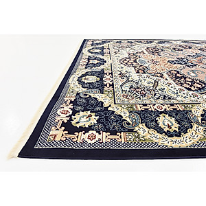 Unique Loom Narenj Collection Classic Traditional Medallion Textured Design Area Rug, 8 x 10 ft, Navy Blue/Blue