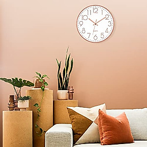 Foxtop Modern Wall Clock 12 Inch Non-Ticking Silent Battery Operated Round Quartz Rose Gold Wall Clock for Office Bedroom Living Room Kitchen Home School Decor