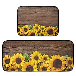 Kitchen Carpet Set 2 Piece 19.7"x27.6"+19.7"x47.2", Non-Slip Kitchen Mats and Rugs, Soft, Super Absorbent, Washable Kitchen Doormat Carpet Mat (Country Style Sunflower 03)