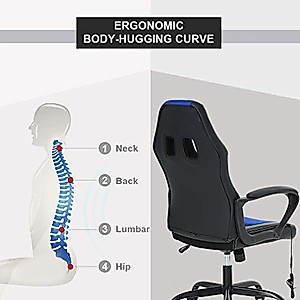 Office Chair Gaming Chair Ergonomic Massage Chair PU Leather Executive Seat with Swivel Base, Massage Lumbar Support, and Padded Armrests (Blue)