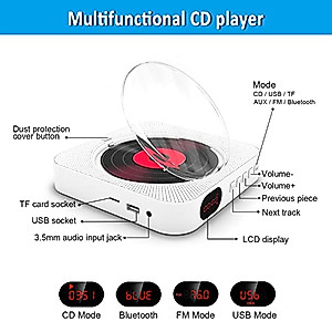 Portable CD Player with Bluetooth, MICOCIOUS Desktop CD Player for Home CD Music Players with Remote Control, Timer, Built-in Dual Speakers with LCD Display/Home Audio Boombox/FM Radio
