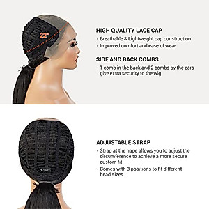 GLAM21USA HD Lace Front Straight Curly Wig 13X6 Glueless Invisible Transparent Frontal Wig Long Human Hair Blend PrePlucked Hairline Swiss-Lace Synthetic Wigs - Tastee (28 Inch, 1B-OFFBLACK)