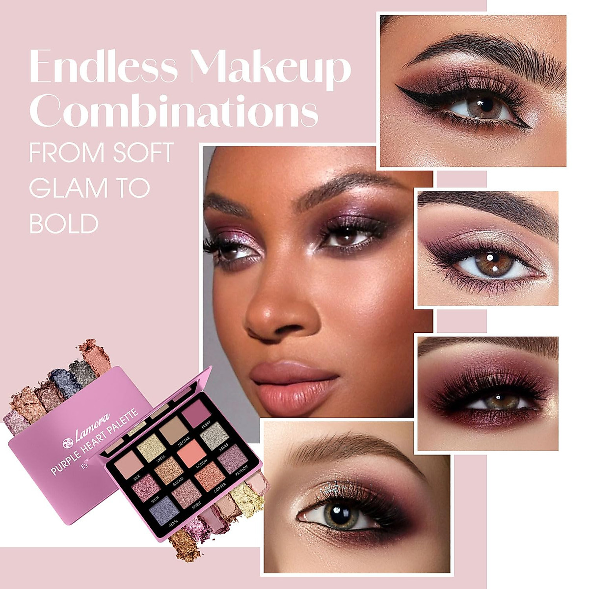 Lamora Nude Pink Eyeshadow Palette - 12 Rose Highly Pigmented Shimmer & Matte Shades - Travel Size Makeup Palette with Mirror