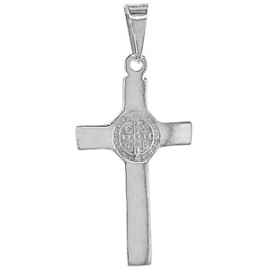 1 inch Sterling Silver St Benedict Crucifix Pendant for Women abnd Men Solid High Polished NO Chain Included