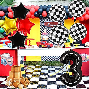 40Inch Race Car Balloons Race Car Theme Birthday Party Supplies Racing Number 3 Balloon Checkered Star Balloons 3rd Car Party Decorations for Boys Racing Truck Wheels Party Supplies Favor