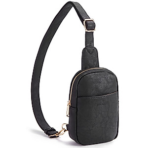 Telena Small Sling Bag for Women Leather Crossbody Fanny Packs Chest Bag for Women Black