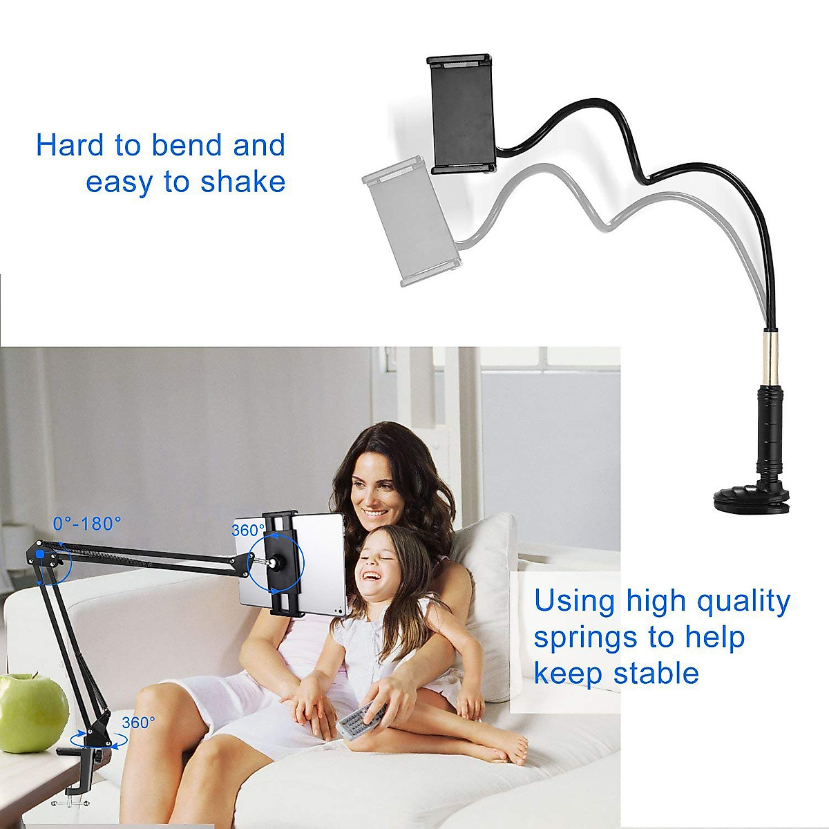 Tablet Arm Mount Stand Holder, Nintendo Switch Stand with Sturdy Aluminum Arm for iPad,iPad air,iphoneX,iphone 8/7,Samsung Galaxy