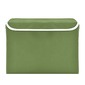 WELLDAY Plain Dark Olive Green Solid Color Storage Baskets Foldable Cube Storage Bin with Lids and Handle, 16.5x12.6x11.8 In Storage Boxes for Toys, Shelves, Closet, Bedroom, Nursery