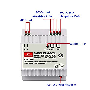 GUMMMY Industrial DIN Rail Switching Power Supply DR-30W 45W 60W Single Output 5V 12V 24V AC DC Converter Power Switch Input 110/240VAC (Color : 110V 220VAC, Size : 60W)