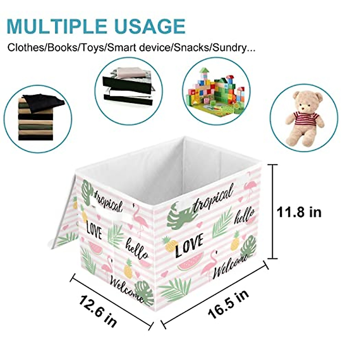 CaTaKu Famingos Pink Pineapples Storage Bins with Lids and Handles, Fabric Large Storage Container Cube Basket with Lid Decorative Storage Boxes for Organizing Clothes