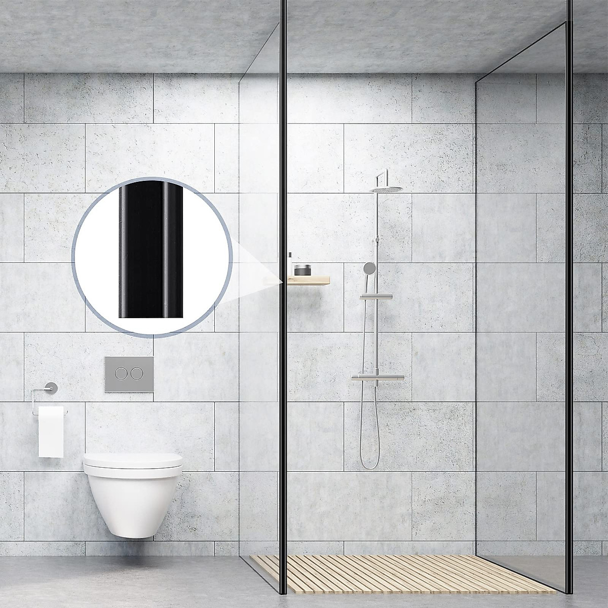 134 Inches Flexible Magnetic Strip Insert Shower Door Magnetic Strip Replacement Long Magnet Roll for Crafts for Framed Semi Framed Swinging Glass Shower Doors, Black (1 Roll)