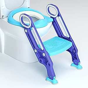 Potty Training Toilet Seat with Step Stool Ladder for Boys and Girls Baby Toddler Kid Children Toilet Training Seat Chair with Handles Padded Seat Non-Slip Wide Step(Blue Violet Upgrade)