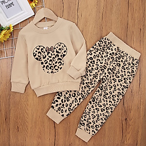 CM C&M WODRO Toddler Infant Baby Girl Clothes Fall Winter Long Sleeve Sweatshirts Pants 2 Piece Cute Outfits Leggings Set 1-6T (Khaki, 2-3T)