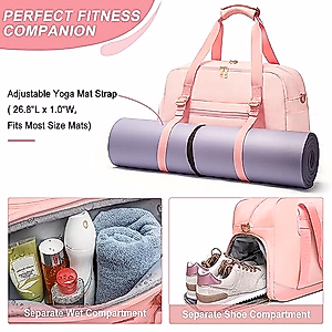 Sports Gym Bag for Women, Sport Duffle Workout Bags with Shoe Compartment & Wet Pocket, Small Womens Gym Bags, A-pink