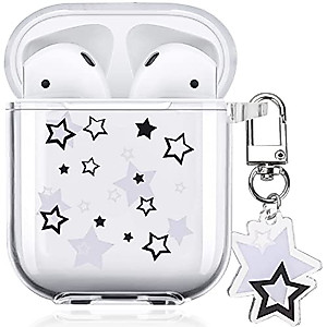 AirPod Case with Star Keychain, Cute Charms Star Pattern Design Clear Soft Protective Cover Compatiable with AirPods 2nd & 1st Generation Case