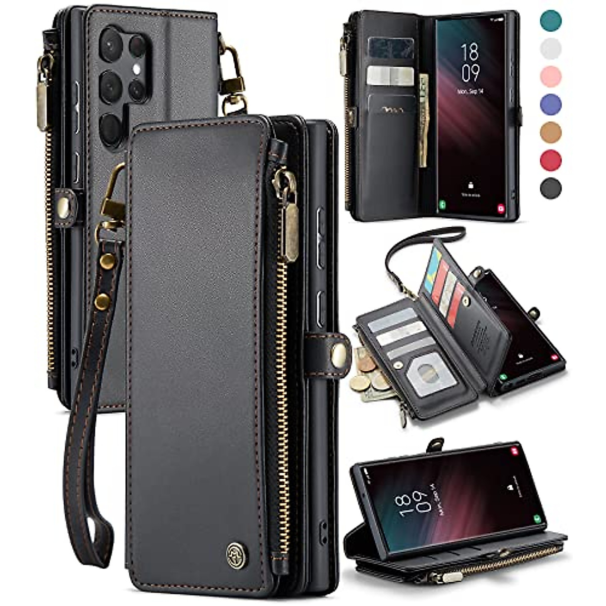 Defencase Galaxy S23 Ultra Wallet Case, RFID Leather Magnetic Flip, Card Holder, Fashion Black