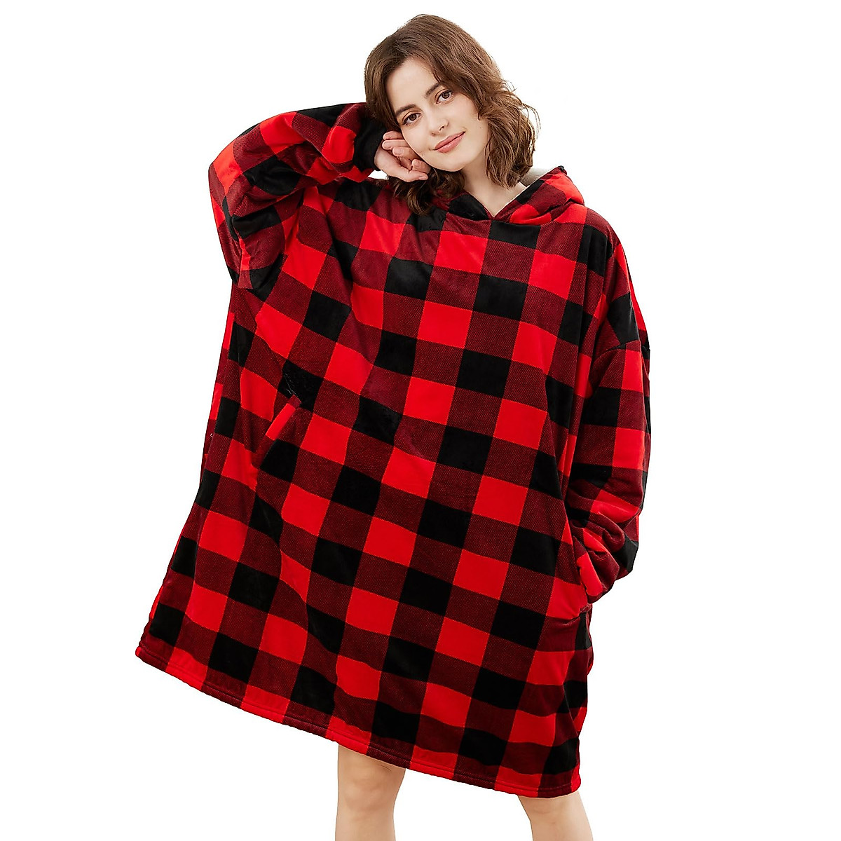 LetsFunny Blanket Hoodie,Oversized Wearable Sherpa Fleece Blanket Sweatshirt,Super Soft Warm Cozy with Giant Pocket,Gifts for Women Men Adults Teenagers Kids, One Size Fits All