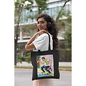 Pop Threads El Borracho Drunk Loteria Card Mexican Latina Graphic Tote Bag for Adults Black 15x15 inches
