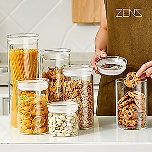 ZENS Glass Canister Set, Airtight Kitchen Canisters Jars of 4 with Glass Lids,10oz Fluid Ounce Empty Storage Jar Containers for Spice or Herbs