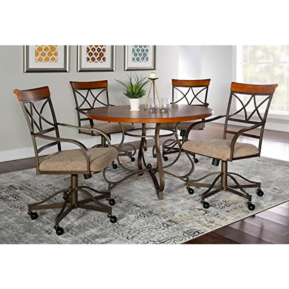 Powell 5-Pc Hamilton Swivel Dining Set, Medium Cherry