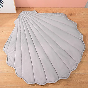 Shell Shape Play Mat Boho Baby Carpet Rug Home Child Crawling Mat Big Size Non-Slip Kids Playmat Children's Room Decoration (Gray)