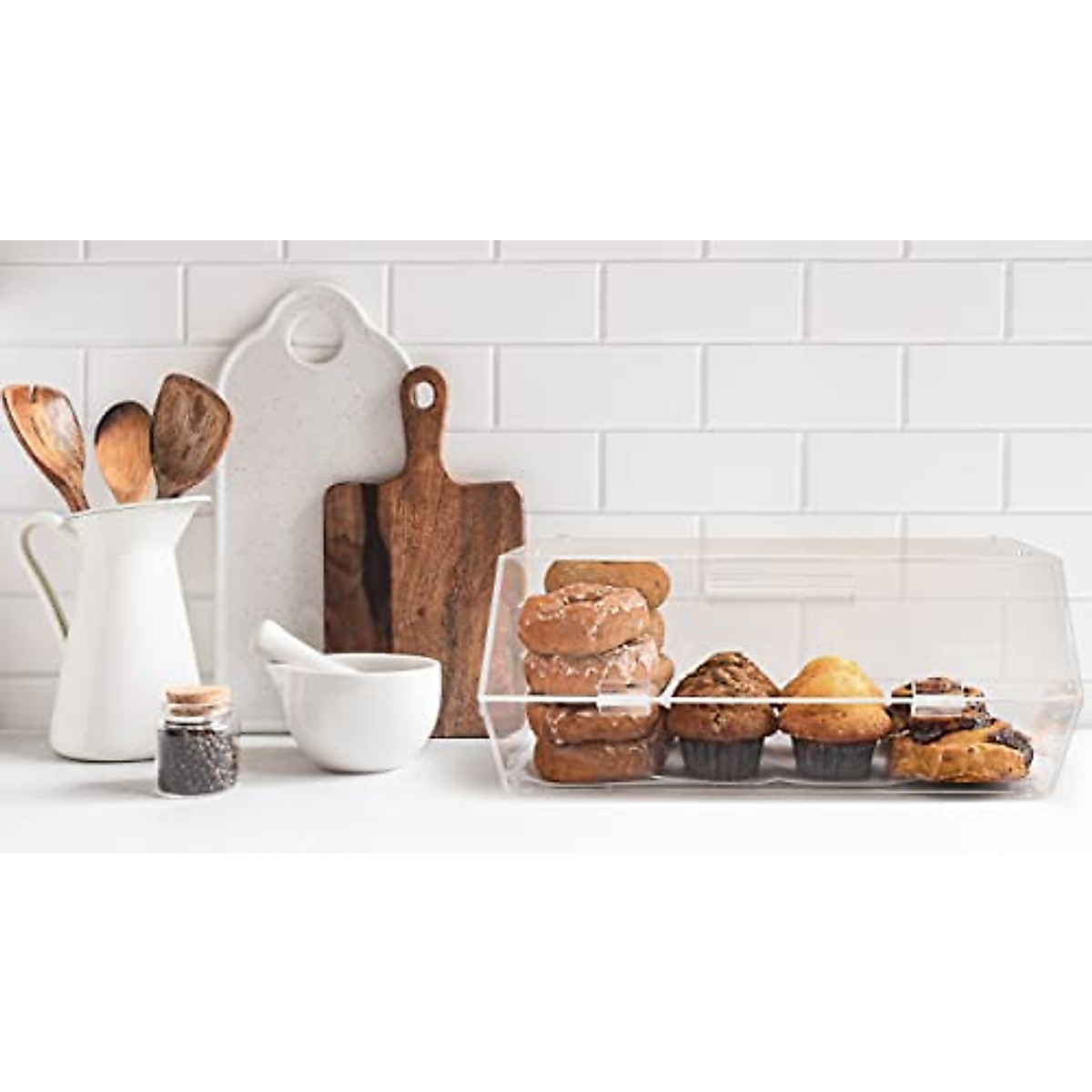 SimplyImagine Bakery Display Case, Stackable Acrylic Pastry Case Box for Countertop - Retail, Commercial, Home, Portable Use for Bagels, Baked Goods, Bread, Donuts, Vegetables, More