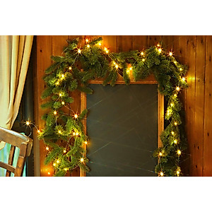 PARTY JOY 6FT Christmas Garland Pine Garland with 9.8FT LED Lights String, Greenery Plant for Christmas Decorations Table Mantle Background Wall Room Outdoor Indoor Winter Decoration