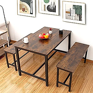 Coral Flower Kitchen Table for 4 People, Heavy Duty Metal Frame, Industrial Style, for Living, Dining Room, Rustic Brown.