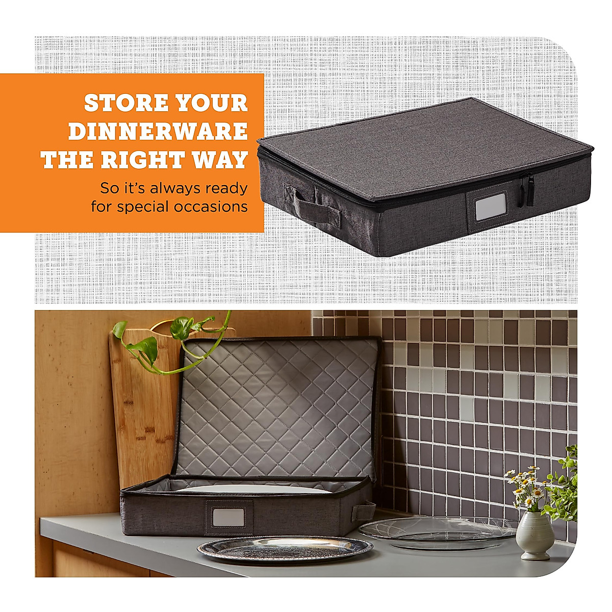 storageLAB China Storage Containers, Containers for Organizing, Hard Shell Case, Felt Plate Dividers, Moving Supplies, Storage Box, Wine, Dishes, Glasses Storage, Charger Plates Storage Containers