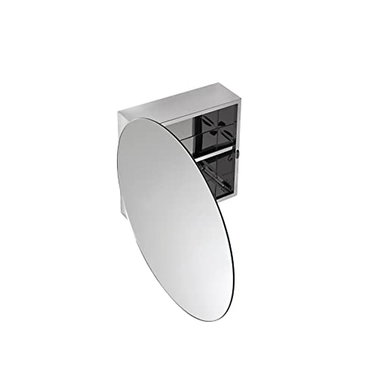 Croydex Severn Stainless Steel Circular Medicine Cabinet with Over Hanging Mirror Door, 19.7 x 19.7 x 3.9 In.