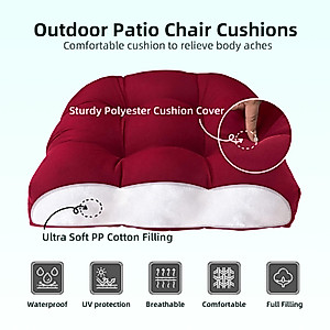 Wadser 2 Pack Seat Cushions Black, Waterproof Wicker Chair Cushions, U-Shape Tufted Chair Pads 19x19 inches for Patio Garden Chairs