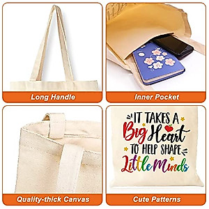 Vansolinne 3 Pack Teacher Tote Bags for Women 15''x16'' Multi-purpose Canvas Tote Bags with Inner Pocket - Back to School First Day of School End of Semester Retirement Teacher Appreciation Gift Ideas