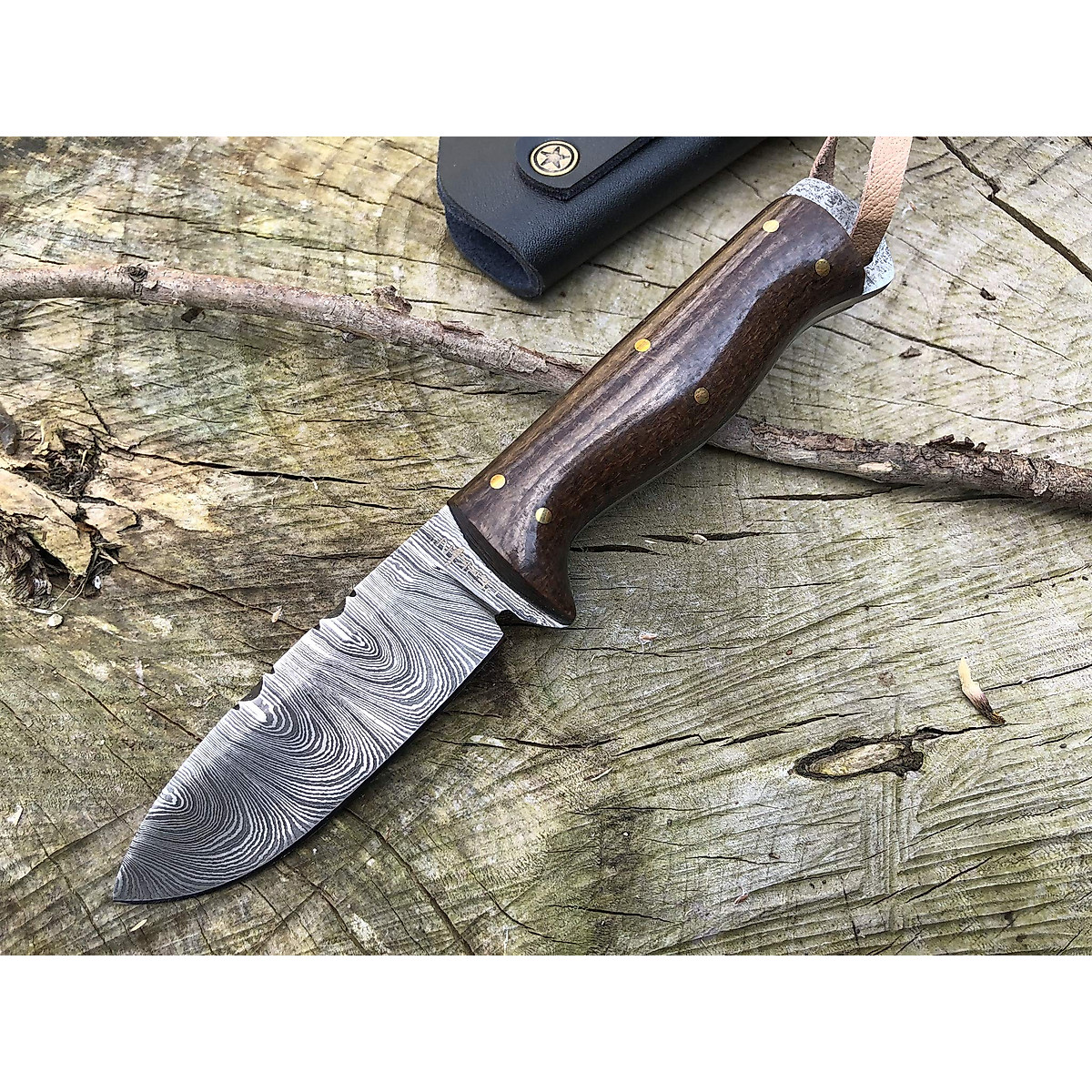 Perkin Damascus Steel Hunting Knife With Sheath Skinner Knife - SK1300