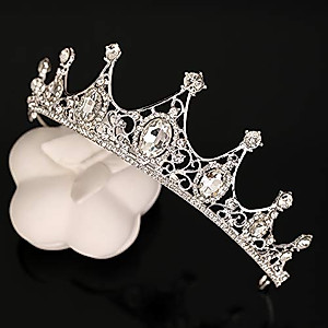 FORSEVEN Rhinestone Tiara Crystal Princess Crowns Pageant Birthday Wedding Party Headband Hair ​Accessories for Women and Girls (Silver)
