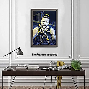 Stephen Curry Poster Wall Art, Golden State Warriors Canvas Decor, Curry Basketball Sports Wall Art, Steph Curry Motivation Inspiration Poster for Office Man Cave Boys Room Decor, 16''x24''-No Frame