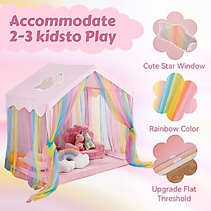 MOOZHEALTH Princess Rainbow Kids Play Tent -Large Castle Playhouse for Girls,Indoor & Outdoor Toddlers Play Tent,Reading Nook Imaginative Games,54x37x52