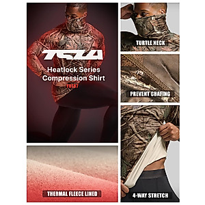 TSLA Men's Thermal Long Sleeve Compression Shirts, Mock/Turtleneck Winter Sports Running Base Layer Top, Heatlock Face Mask Print Hunting Camo, Medium