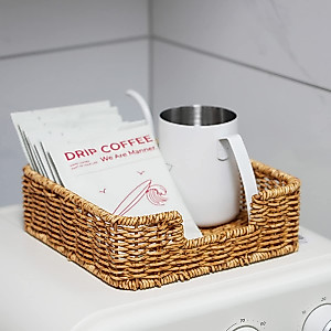 Aevtih Rattan Napkin Holder Woven Guest Towel Holder for Restaurant/Kitchen/Bathroom 7.3" x 7.3" x 2.4" (Dark Yellow)