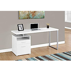 Monarch Specialties Computer Writing Desk for Home & Office Laptop Table with Drawers Open Shelf and File Cabinet-Left or Right Set Up, 60" L, White