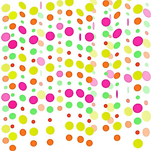 90feet Paper UV Round Dot Neon Garland Blacklight Reactive Glow in The Dark Party Supplies Streamers Glow Fluorescent Hanging Circle Dots Banners for Wedding Birthday Neon Party Decorations